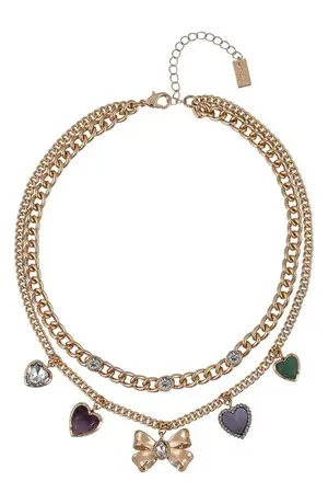 Badgley Mischka Charmy Hearts And Bows Layered Charm Necklace - Multi-gold