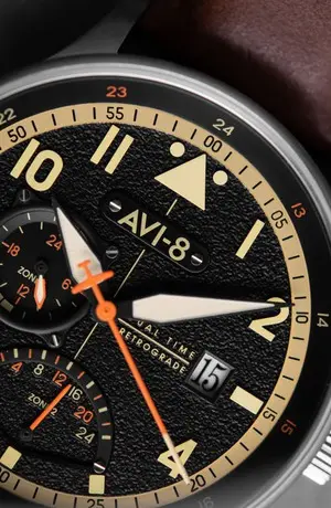 AVI-8 Hawker Hurricane Mckellar Dual Time Leather Strap Watch - Black