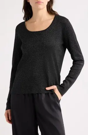 Eileen Fisher U-neck Metallic Wool Sweater - Black