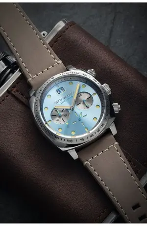 SPINNAKER Hull Chronograph Japanese Quartz Leather Strap Watch - Blue
