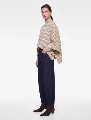 Koton Crew Neck Batwing Checkered Poncho Top