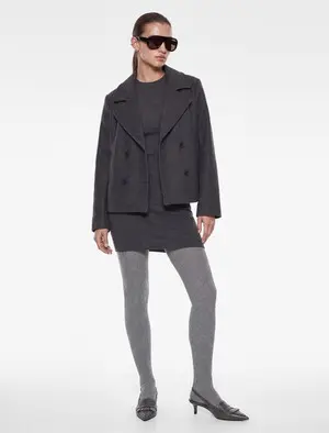 Koton Long Sleeve Notched Lapel Pea Coat - Anthracite