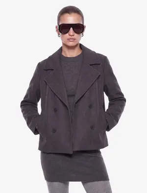 Koton Long Sleeve Notched Lapel Pea Coat