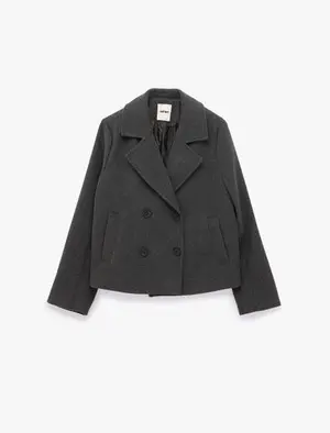 Koton Long Sleeve Notched Lapel Pea Coat