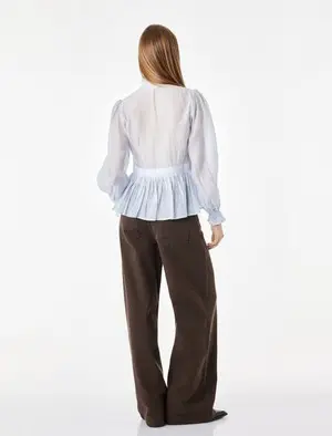 Koton Gathered Cuffs Long Sleeve Ruffle Scarf Neck Peplum Blouse