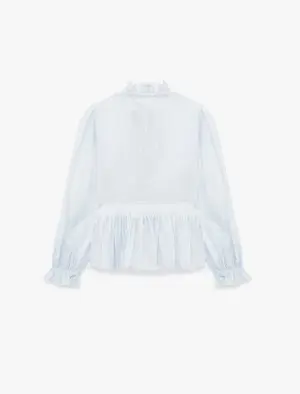 Koton Gathered Cuffs Long Sleeve Ruffle Scarf Neck Peplum Blouse