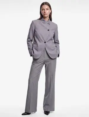 Koton Long Sleeve High Neck Asymmetric Wrap Blazer - Grey