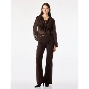 Koton Long Sleeve V-neck Semi-sheer Tulle Ruffle Blouse