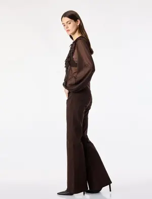Koton Long Sleeve V-neck Semi-sheer Tulle Ruffle Blouse