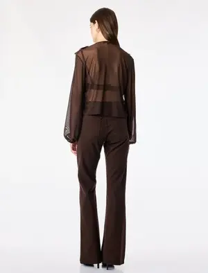 Koton Long Sleeve V-neck Semi-sheer Tulle Ruffle Blouse