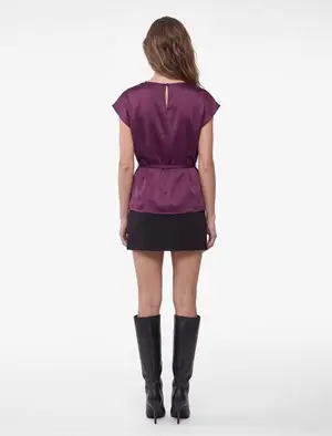Koton Short Sleeve Cowl Neck Belted Satin Blouse