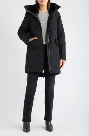 Bcbgmaxazria Quilted Zip Front Jacket With Faux Fur Lining - Black