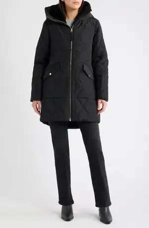 Bcbgmaxazria Quilted Zip Front Jacket With Faux Fur Lining - Black
