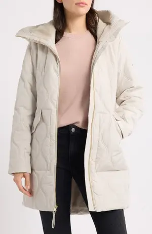 Bcbgmaxazria Quilted Zip Front Jacket With Faux Fur Lining - Bone
