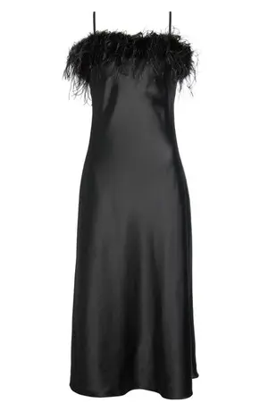 LUCY PARIS Flora Feather Strapless Midi Dress