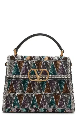 Valentino Garavani V-sling Sequin Mini Top Handle Bag - Silver Multi
