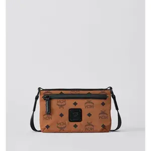 Mcm Small Aren Pouch In Monogram Nylon - Cognac