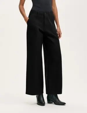 FINERY LONDON Olive Regular Cotton Canvas Wide Trouser - Black