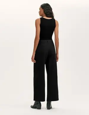 FINERY LONDON Olive Regular Cotton Canvas Wide Trouser - Black
