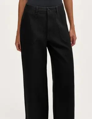 FINERY LONDON Olive Regular Cotton Canvas Wide Trouser - Black