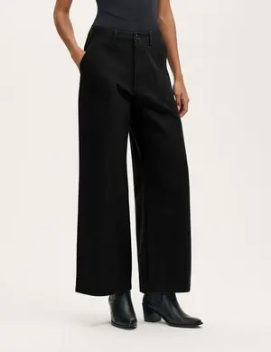 FINERY LONDON Olive Short Cotton Canvas Wide Trouser - Black