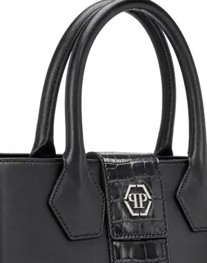 Philipp Plein Nappa Handle Bag Hexagon Strass Cocco Cut