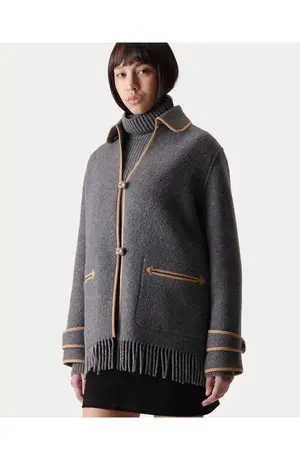 FORTELA Danika Wool Fringe Coat - Grey