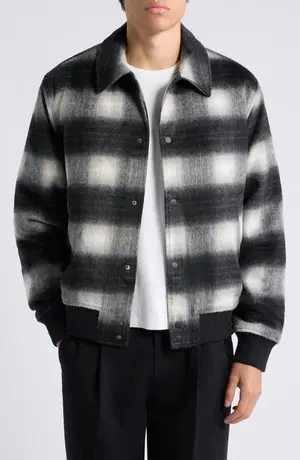 LES DEUX Shadow Check Varsity Jacket - Black