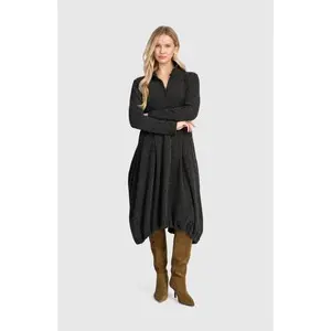 Alembika Marl Knit Draped Pockets Dress - Shadow