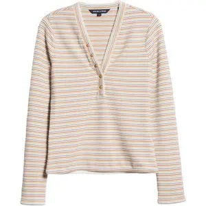 Veronica Beard Faelan Striped V-neck Sweater - Rust Multi