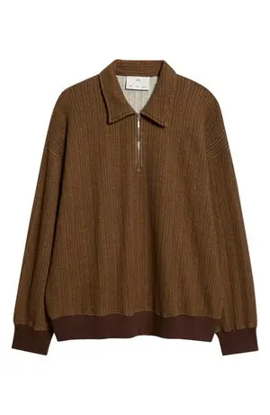 SONG FOR THE MUTE Classic Collar Zip Pullover Sweater - Brown