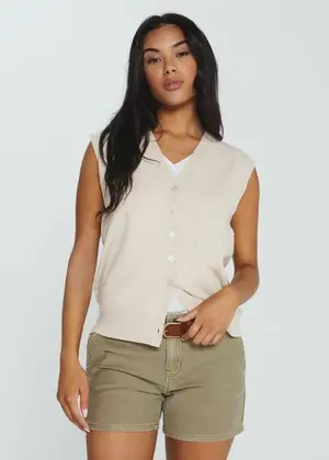 7 Diamonds Mira Button Front Vest - Tapioca