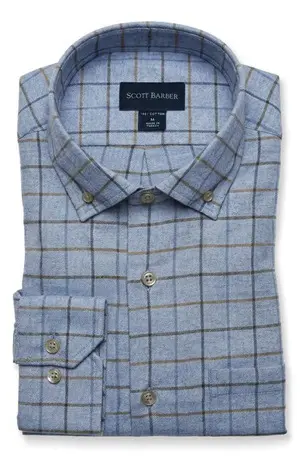 Scott Barber Plaid Cotton Flannel Button-down Shirt - Blue