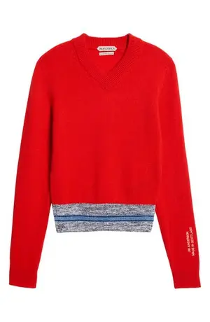 JW Anderson Contrast Rib Wool Sweater - Red