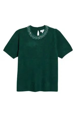 CECE DUPRAZ Crystal Embellished Short Sleeve Sweater - Wise