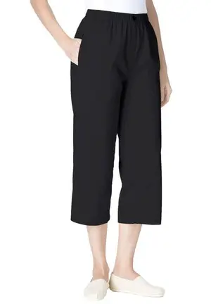 WOMAN WITHIN 7 Day Elastic Waist Pull On Cotton Denim Capri Jeans - Black