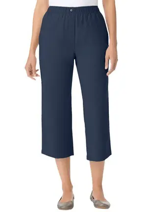WOMAN WITHIN 7 Day Elastic Waist Pull On Cotton Denim Capri Jeans Navy