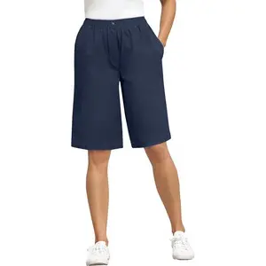WOMAN WITHIN 7 Day Elastic Waist Cotton Denim Short Navy