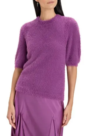 NIC+ZOE Brushed Metallic Puff Sleeve Sweater - Berry