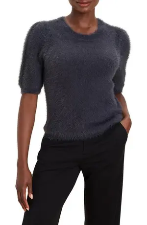 NIC+ZOE Brushed Metallic Puff Sleeve Sweater - Charcoal