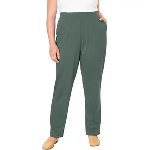 WOMAN WITHIN Straight Leg Stretch Ponte Knit Pull On Pants - Pine