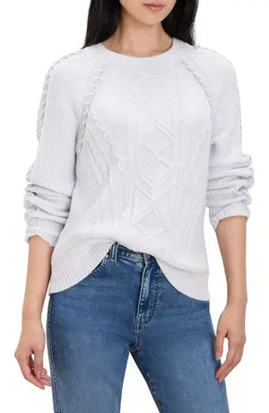 NIC+ZOE Patchwork Cable Sweater - Silver
