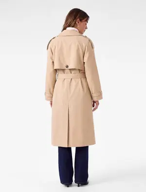 Koton Gabardine Belted Long Trench Coat With Back Storm Flap