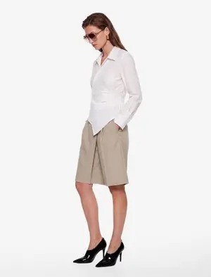 Koton Cotton Long Sleeve Pointed Collar Wrap Asymmetric Shirt