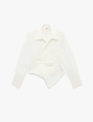 Koton Cotton Long Sleeve Pointed Collar Wrap Asymmetric Shirt