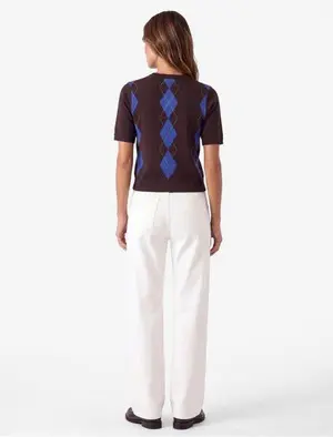 Koton Crew Neck Short Sleeve Argyle Knit Sweater