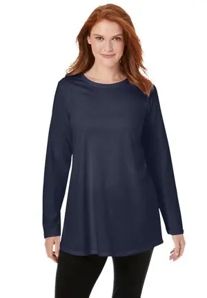 WOMAN WITHIN Perfect Long Sleeve Crewneck Tunic Navy