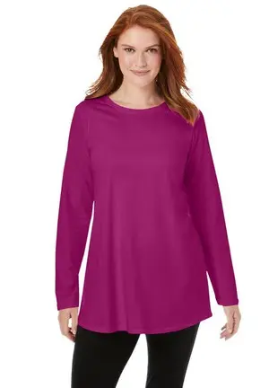 WOMAN WITHIN Perfect Long Sleeve Crewneck Tunic Raspberry