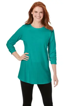 WOMAN WITHIN Perfect Long Sleeve Crewneck Tunic Waterfall