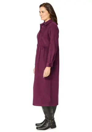 WOMAN WITHIN Button Front Corduroy Dress - Deep Claret